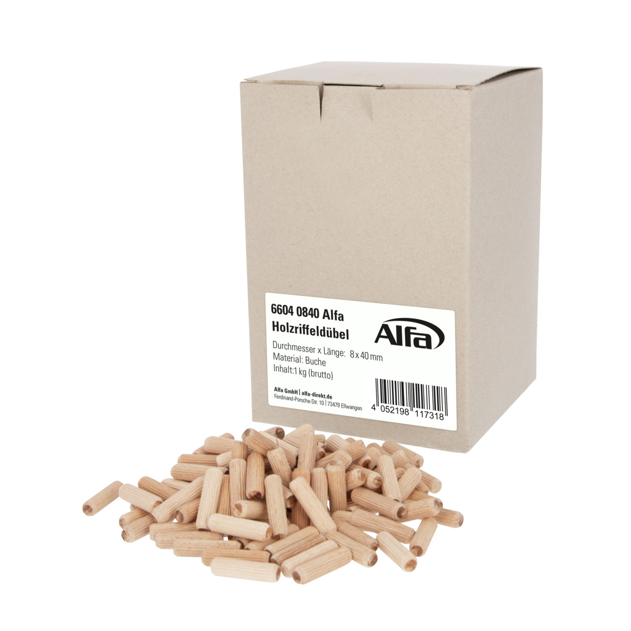 Beidseitig gefaste Holzriffeldübel aus Buche 8 mm